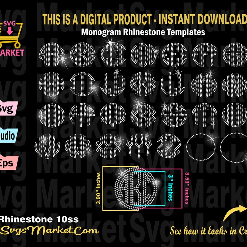 Rhinestone Monogram - Etsy