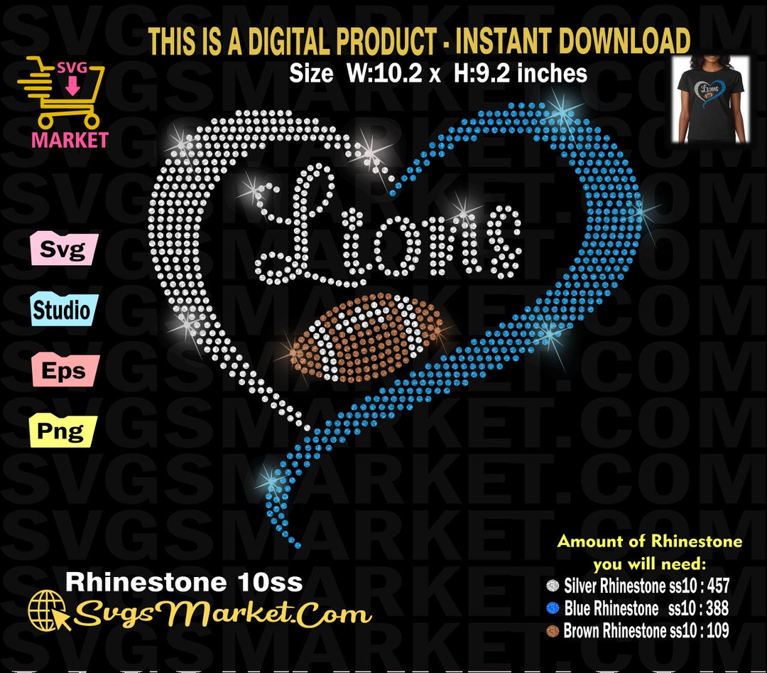 Lions Football Svg Instant Download Rhinestone Template, Lions ...