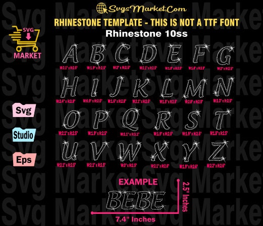 Rhinestone Template Svg Capital Letters, Font Rhinestone Svg for Cricut ...