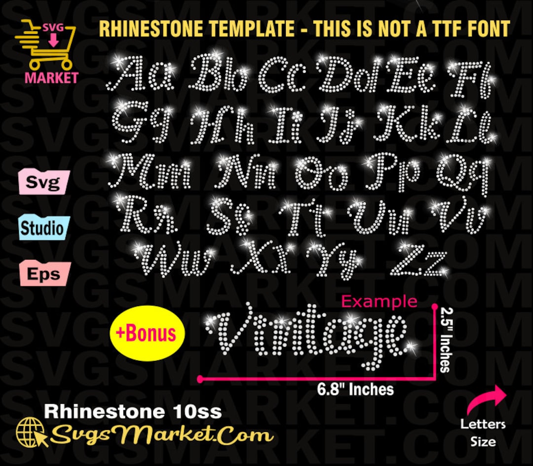 Instant Download Cursive Letters Rhinestone Template Svg,script Font ...
