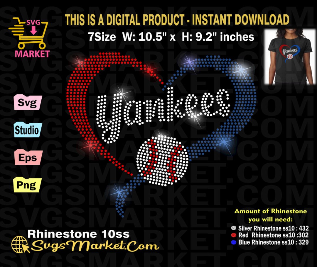 Instant Download Rhinestone Template Baseball, Yankees Rhinestone Svg ...