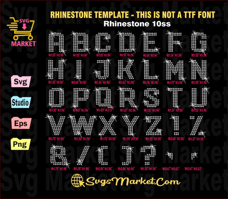 Rhinestone Template Svg Capital Letters, Font Rhinestone Svg for Cricut ...