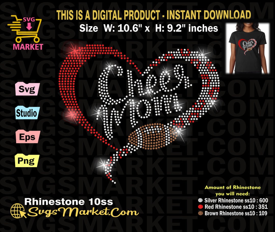 Instant Download Rhinestone Template Football Svg, Heart Rhinestone Svg ...