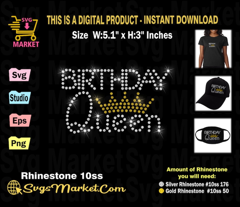 Birthday Queen Rhinestone Template Svg Birthday Rhinestone - Etsy