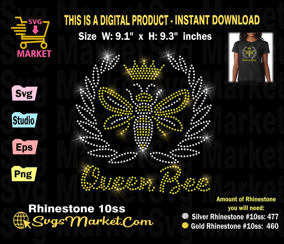 Queen Bee Rhinestone Template Svg, Crown Rhinestone Svg, Queen Bee Svg ...