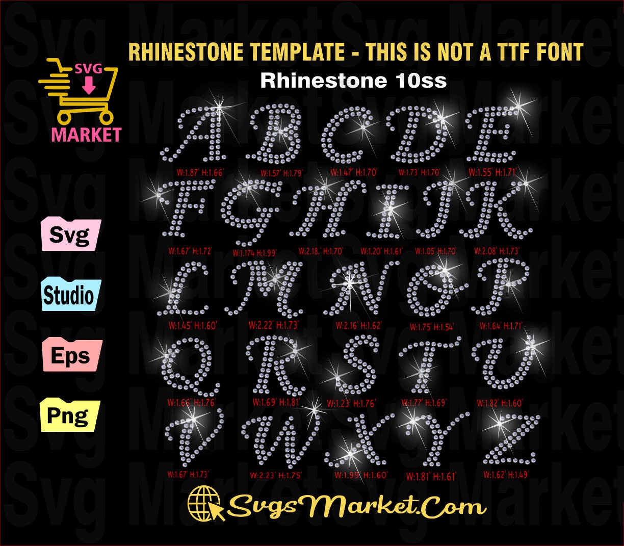 Rhinestone Template Svg Cursive Letters, Font Rhinestone Svg for Cricut ...