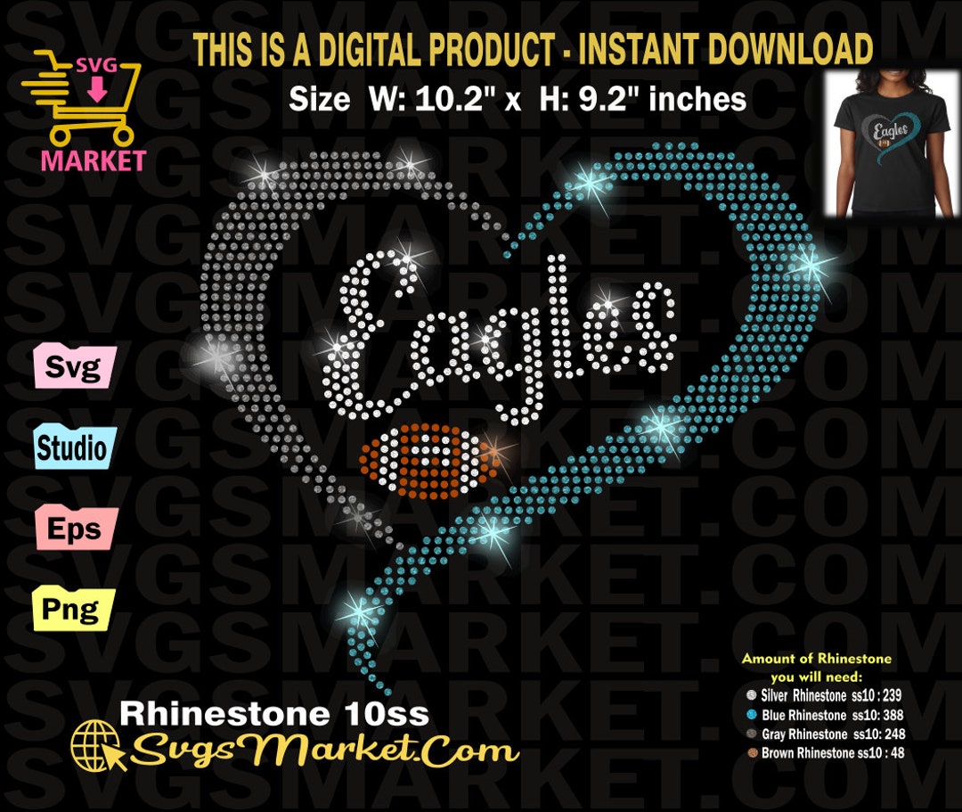 Instant Download Rhinestone Template Football, Eagles Rhinestone Svg ...
