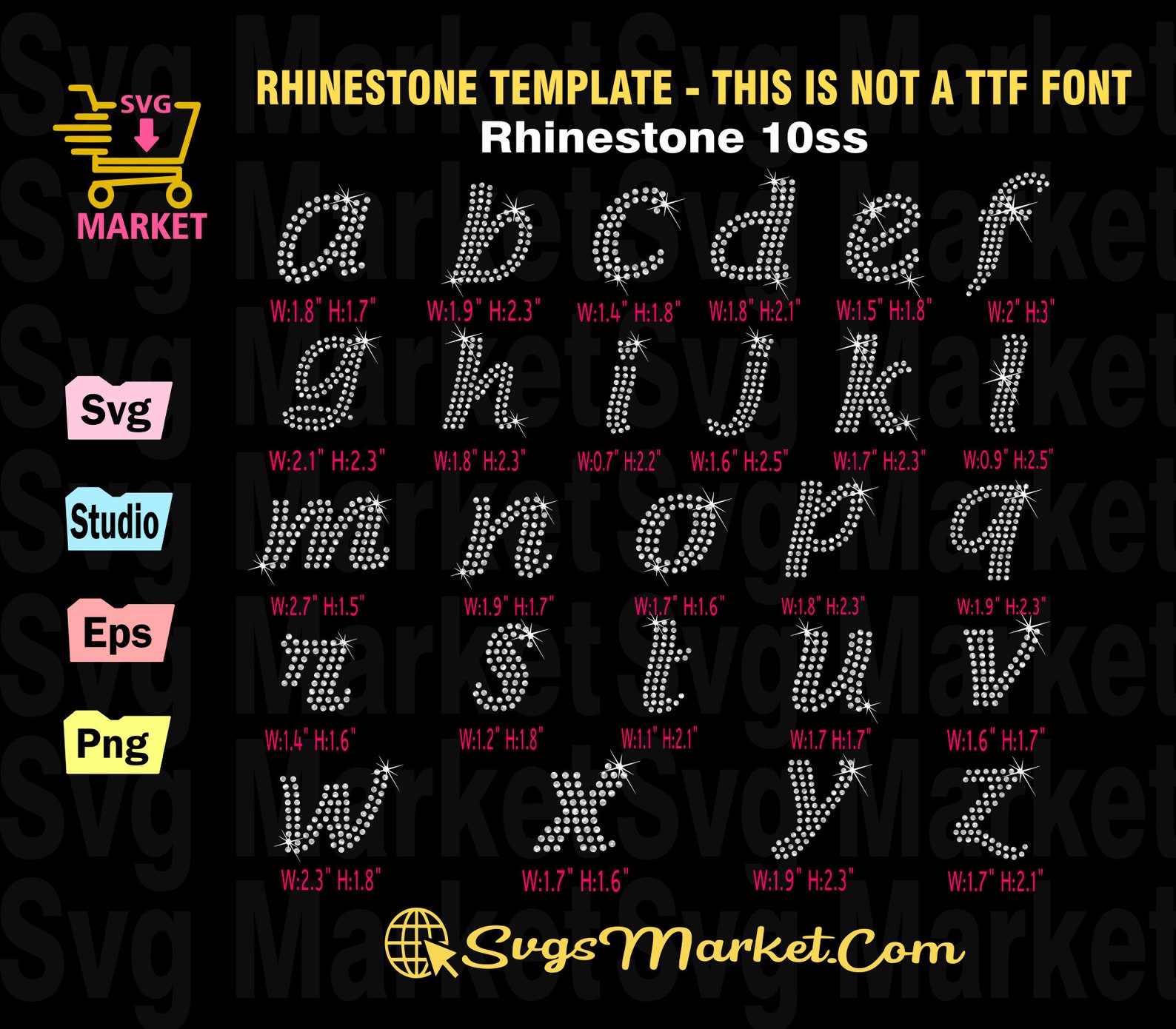 Rhinestone Template Svg Cursive Letters, Font Rhinestone Svg for Cricut ...