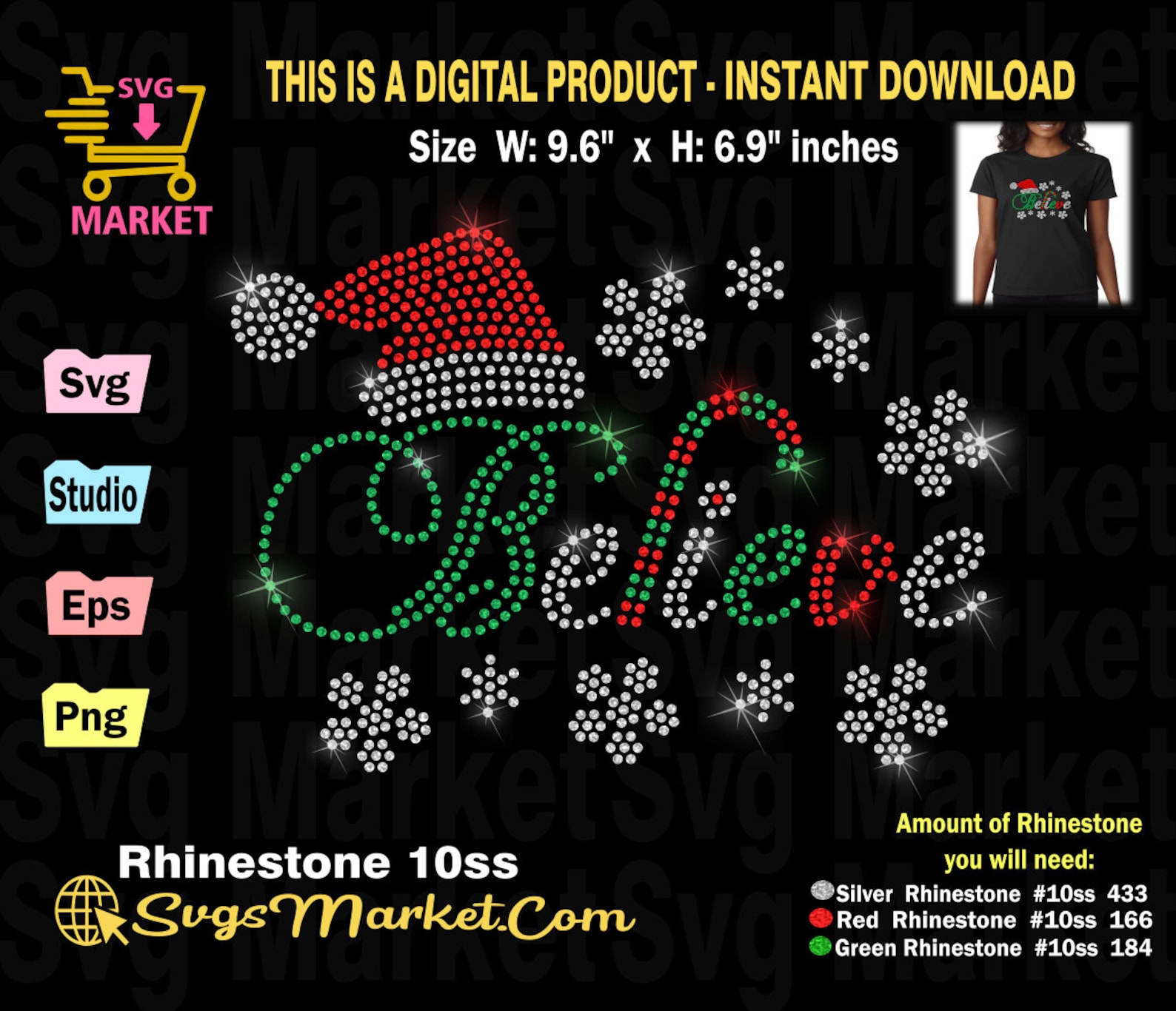 Believe Rhinestone Template Svg, Christmas Rhinestone Svg for Cricut ...