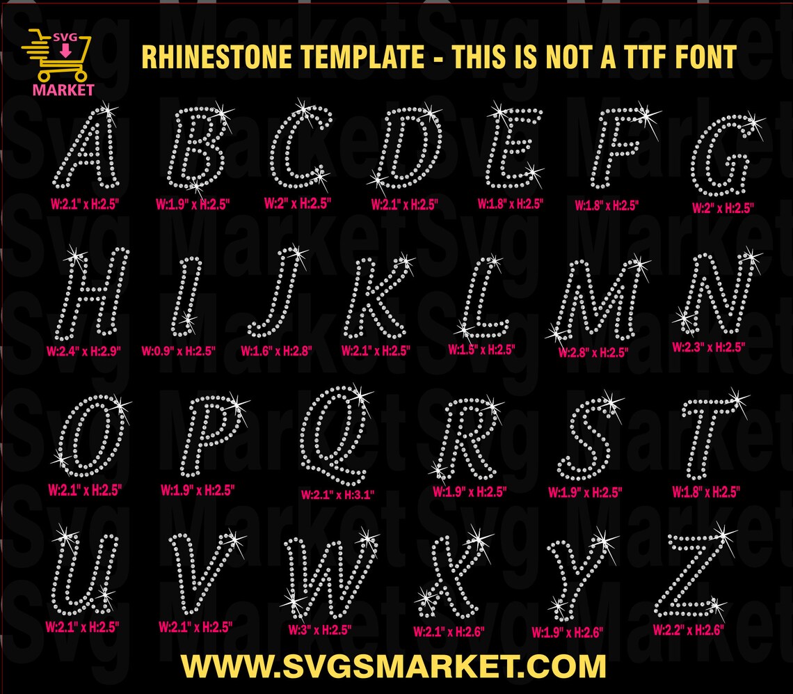Rhinestone Template Svg Letters, Font Rhinestone Svg for Cricut ...