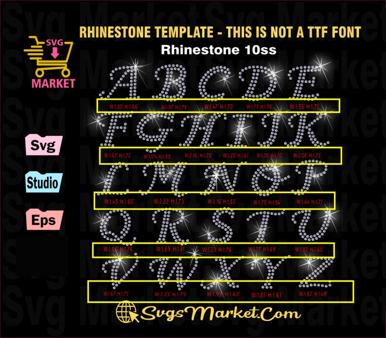 Cursive Letters Rhinestone Template Svg, Script Font Rhinestone for ...