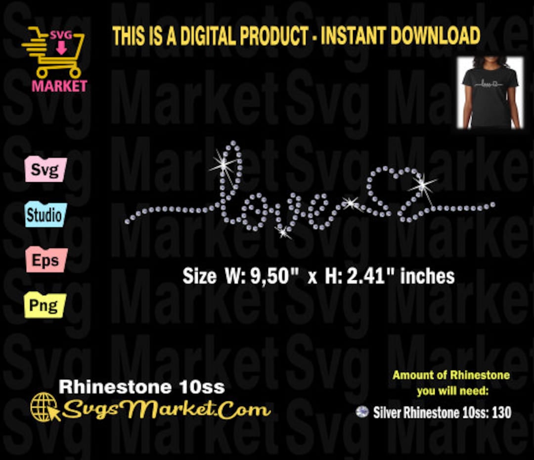 Love Rhinestone Template Svg SS10, Heart Rhinestone SVG for Cricut ...