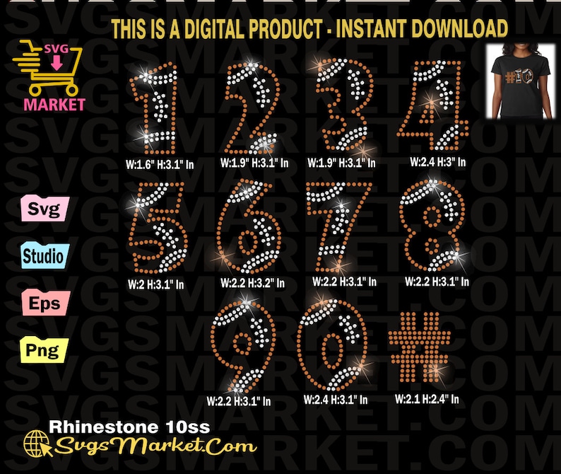 Numbers Instant Download Rhinestone Template Football Team - Etsy