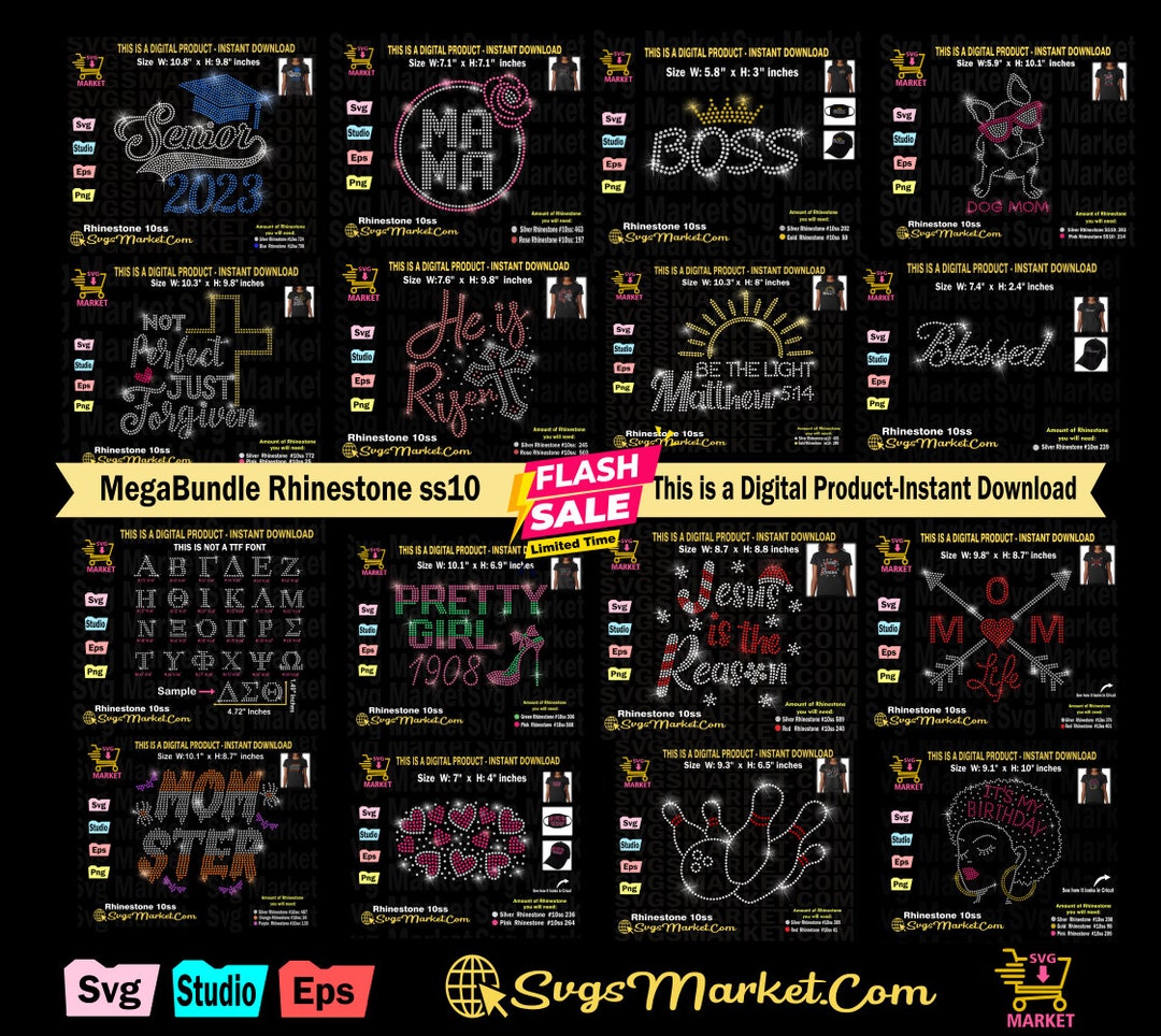 Mega Bundle Rhinestone Template Svg, Bundle Rhinestone Ss10 Svg for ...