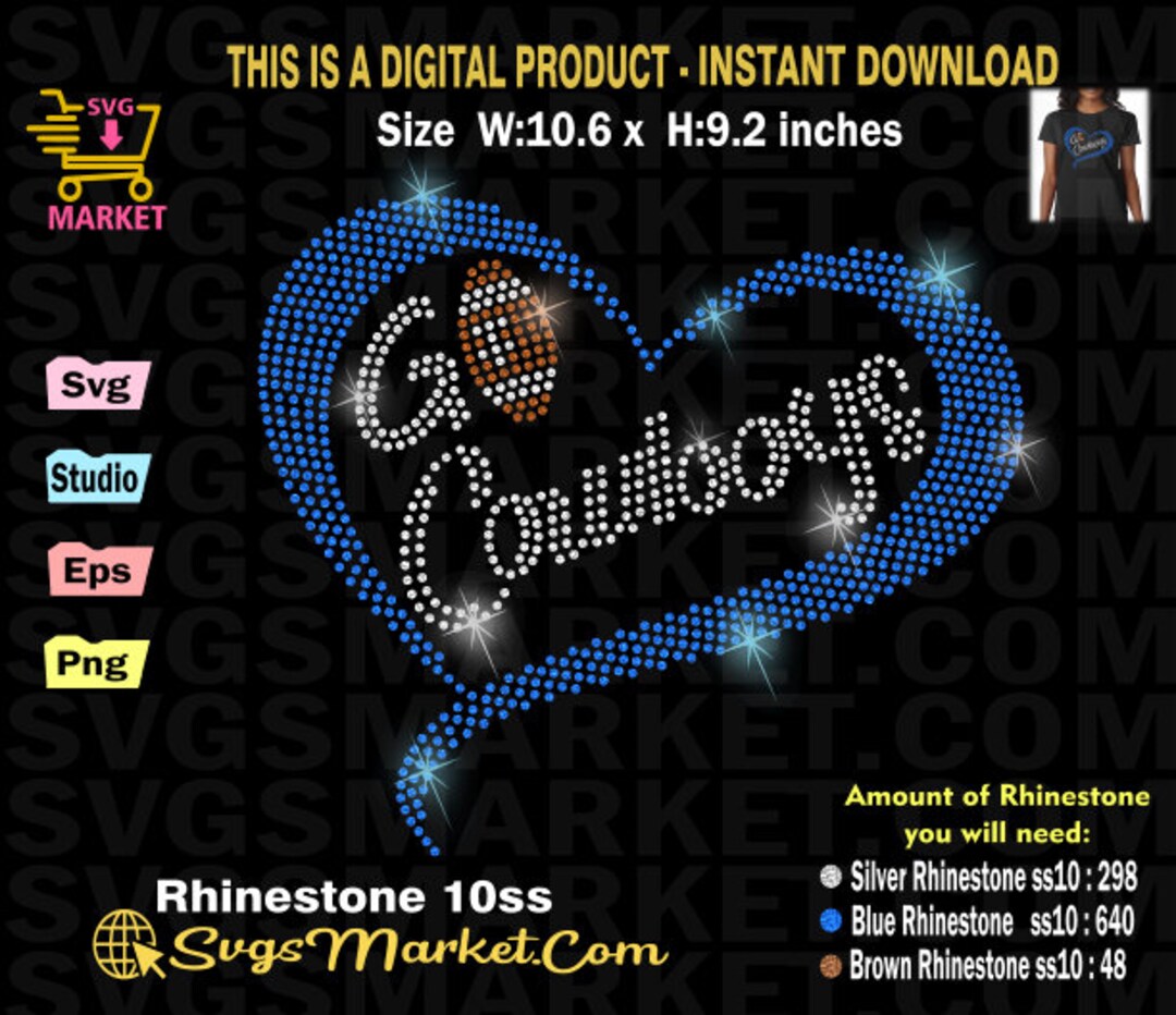 Go Cowboys Instant Download Rhinestone Template, Football Rhinestone ...
