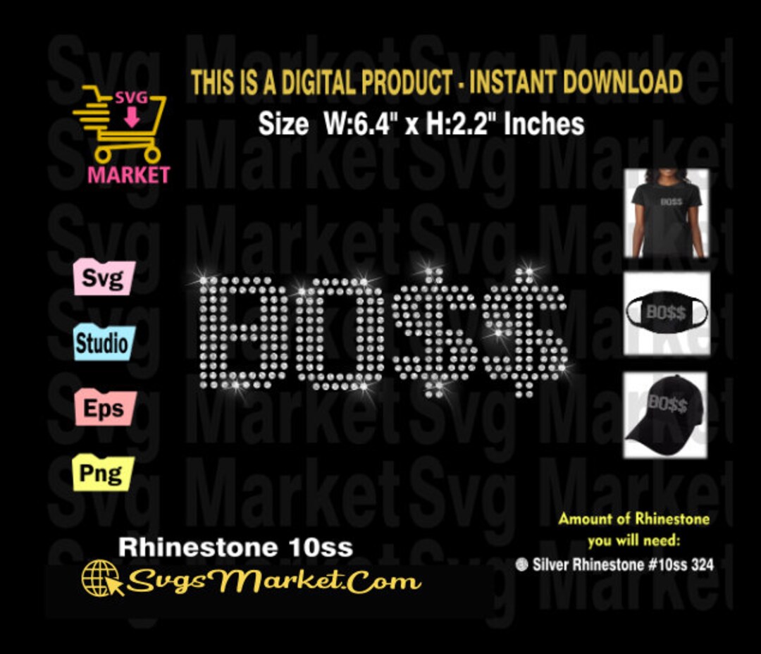 Boss Rhinestone Template Svg, Boss Rhinestone Svg for Cricut ...