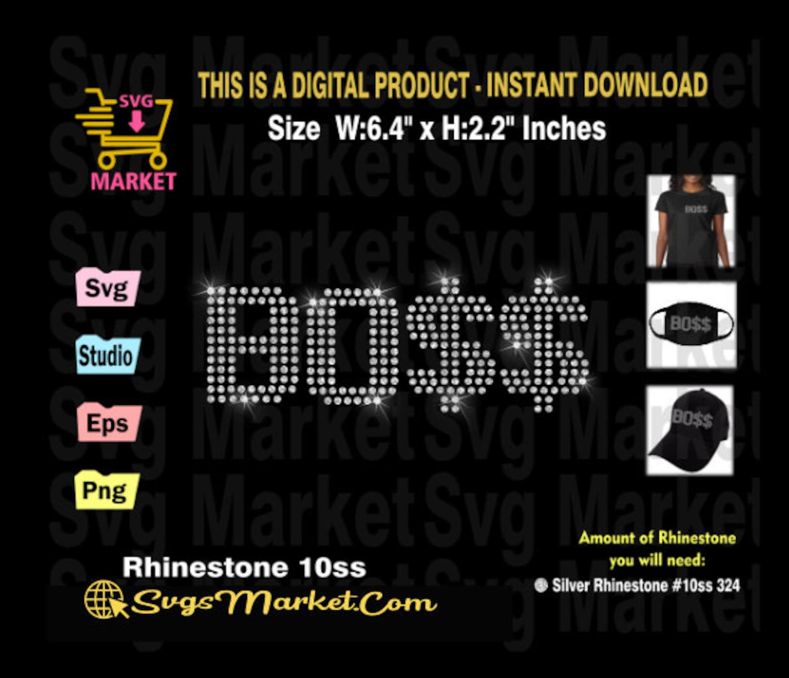 Boss Rhinestone Template Svg, Boss Rhinestone Svg for Cricut ...