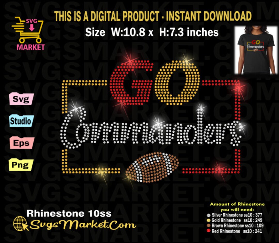 Go Commanders Football Svg, Instant Download Rhinestone Template ...