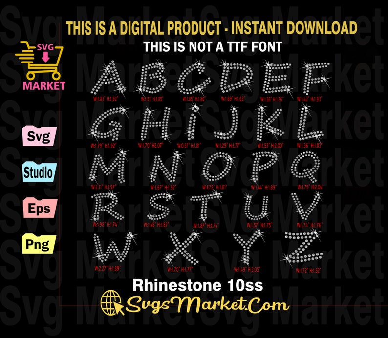 Rhinestone Template Svg Cursive Letters, Font Rhinestone Svg for Cricut ...