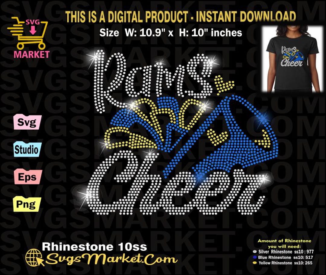 Rams Cheer Svg Instant Download Rhinestone Template, Rams Svg ...