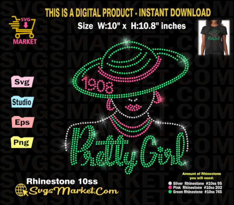 Instant Download Rhinestone Template Svg Pretty Girl 1908 for - Etsy