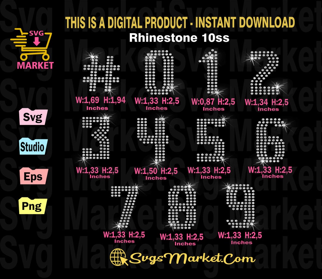 Rhinestone Template Svg Numbers, Rhinestone Svg for Cricut, Silhouette ...