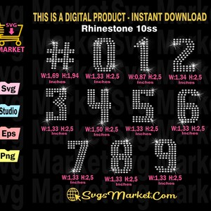 Rhinestone Template Svg Numbers, Rhinestone Svg for Cricut, Silhouette ...