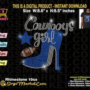 Cowboys Girl Rhinestone Template Football, Cowboys Rhinestone Svg for ...