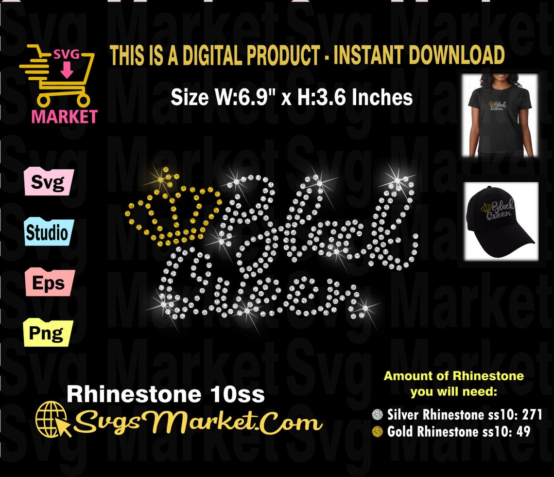 Black Queen Rhinestone Template Svg Queen Rhinestone Ss10 - Etsy