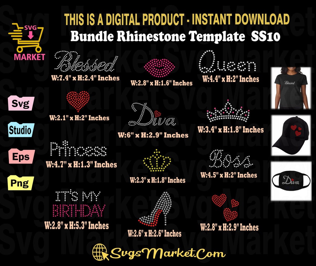 Rhinestone Template Svg, BUNDLE Rhinestone Ss10, Queen Rhinestone Svg ...