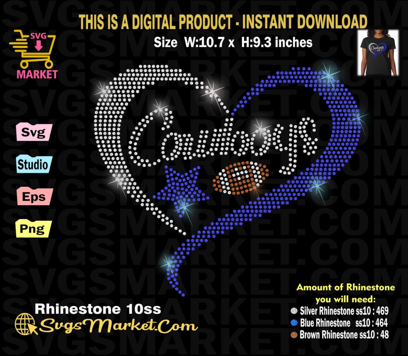 Instant Download Rhinestone Template Football, Cowboys Rhinestone Svg ...