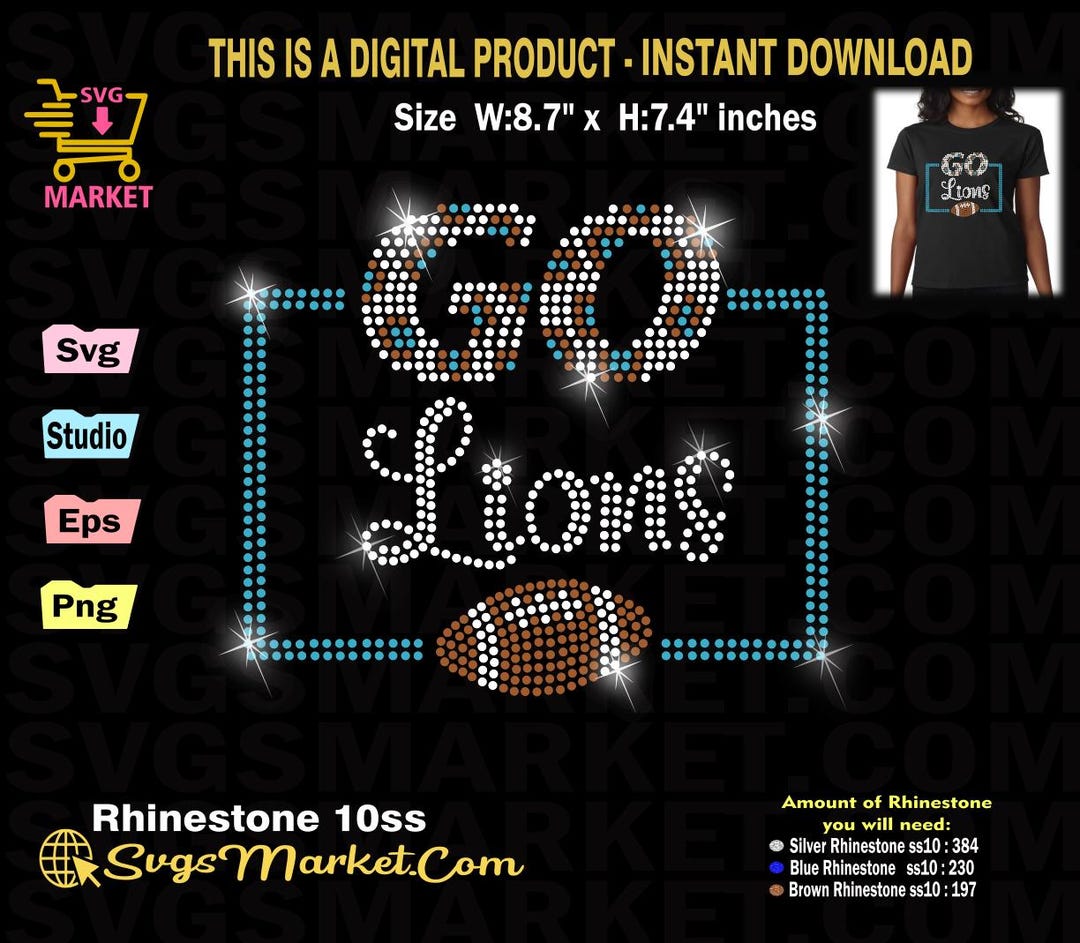 Go Lions Football Svg Rhinestone Template Instant Download, Lions Svg ...