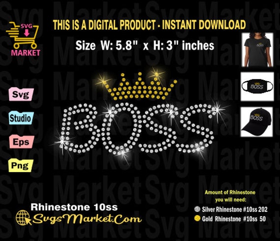 Boss With Crown Rhinestone Template Svg Boss Rhinestone Svg | Etsy