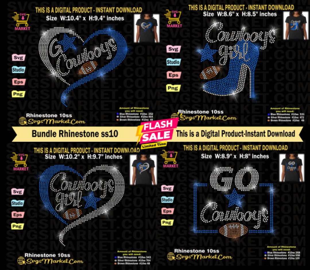 Instant Download Rhinestone Template Football Svg, Cowboys Svg ...