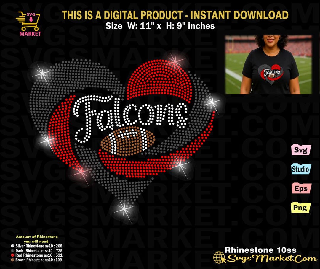 Rhinestone Template Football SVG, Falcons Rhinestone Svg for Cricut ...
