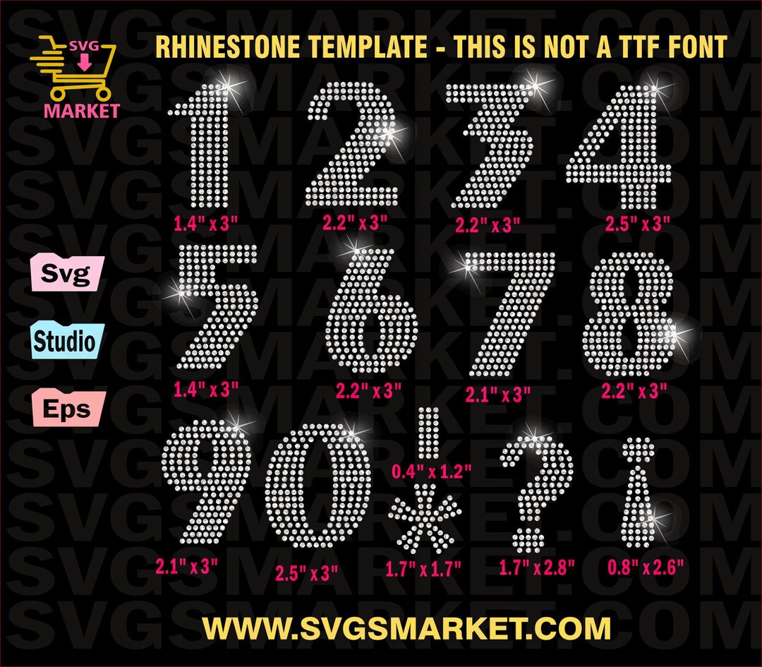 Instant Download Numbers Rhinestone Template Svg, Numbers Rhinestone ...