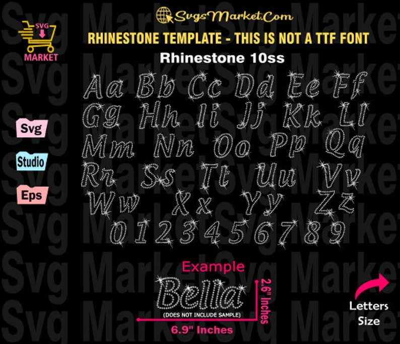 Rhinestone Template Svg Letters, Font Rhinestone Svg for Cricut ...