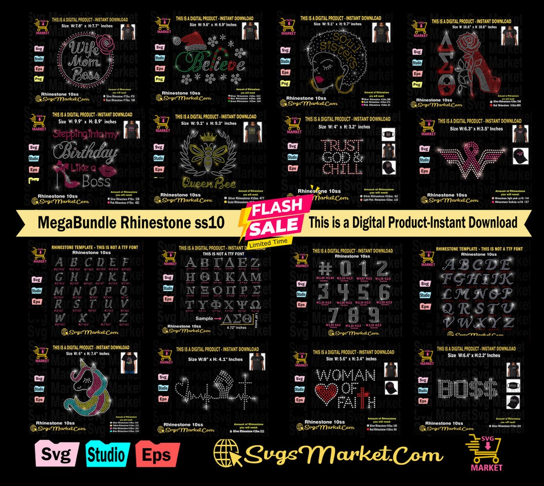 Mega Bundle Rhinestone Template Svg, Bundle Rhinestone Ss10 Svg for ...