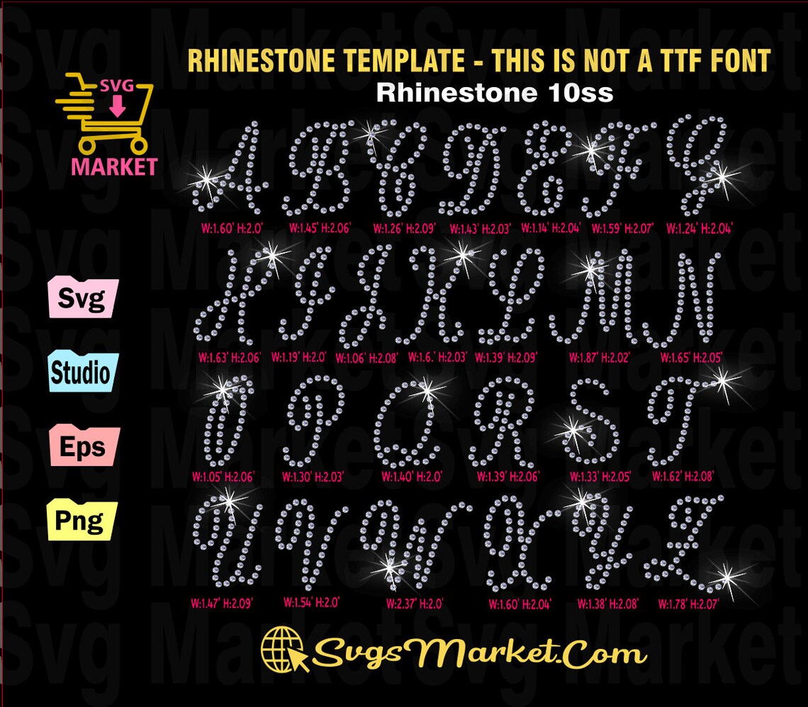 Rhinestone Template Svg Cursive Letters, Font Rhinestone Svg for Cricut ...
