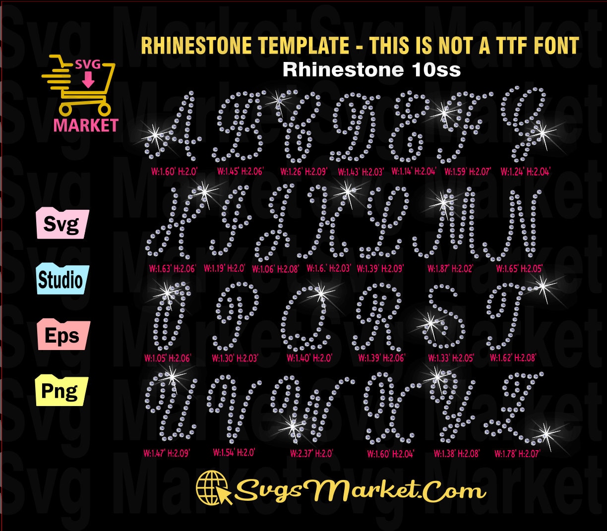 Rhinestone Template Svg Cursive Letters, Font Rhinestone Svg for Cricut ...