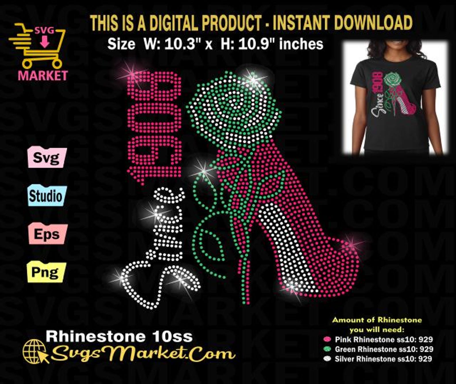 Since 1908 Rhinestone Template Svg for Cricut, Silhouette, Woman 1908 ...