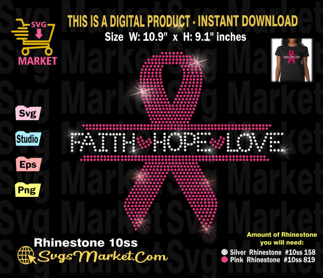 Faith Hope Love Rhinestone Template Svg, Breast Cancer Awareness ...