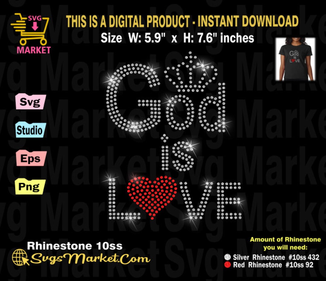God is Love Rhinestone Template Svg, Religious Rhinestone Ss10 Svg ...
