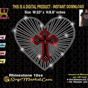 Religious Rhinestone Template Svg, Heart With Cross Svg Rhinestone for ...