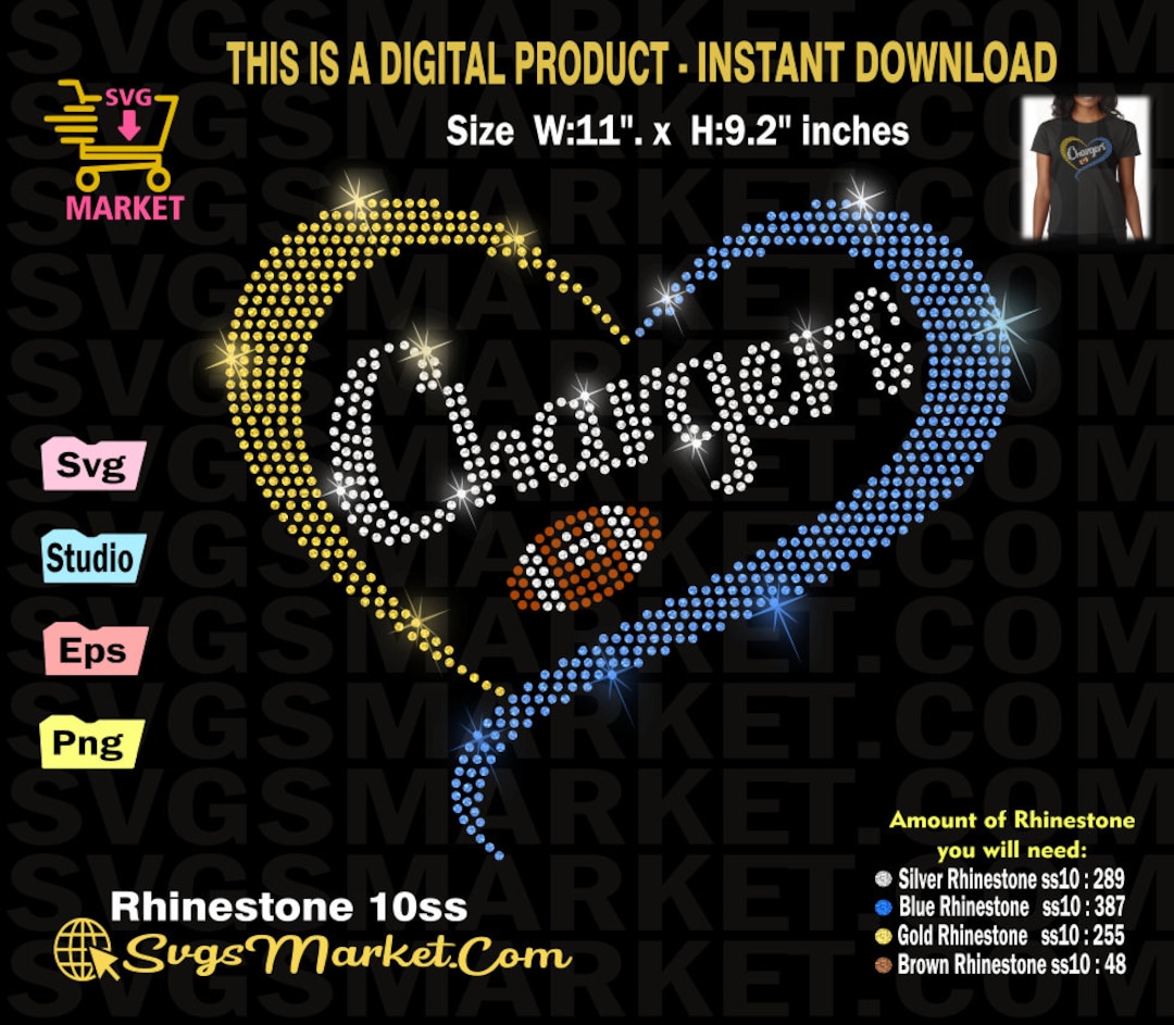 Instant Download Rhinestone Template Football, Chargers Rhinestone Svg ...