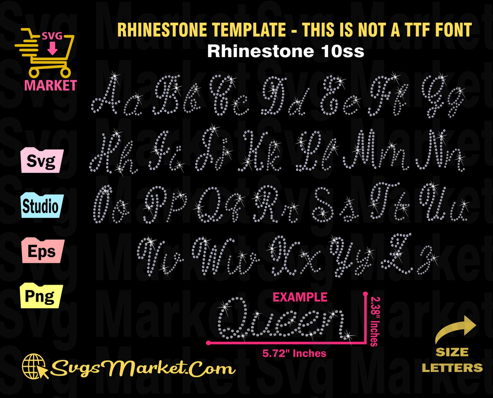 Rhinestone Template Svg Cursive Letters, Font Rhinestone Svg for Cricut ...