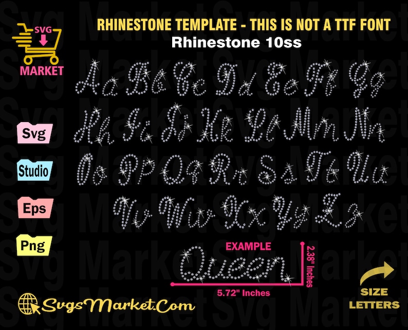 Rhinestone Template Svg Cursive Letters, Font Rhinestone Svg for Cricut ...