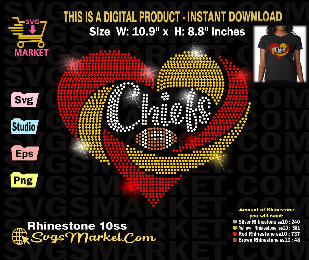 Heart Chiefs Instant Download Rhinestone Template, Chiefs Football Team ...