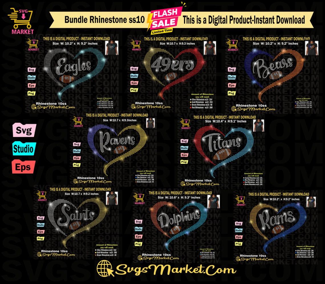 Football Instant Download Rhinestone Template, Football Teams ...