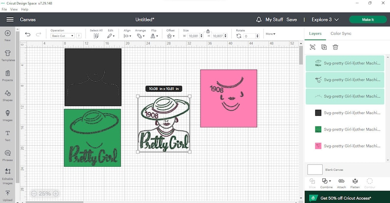 Instant Download Rhinestone Template Svg, Pretty Girl 1908 for Cricut ...